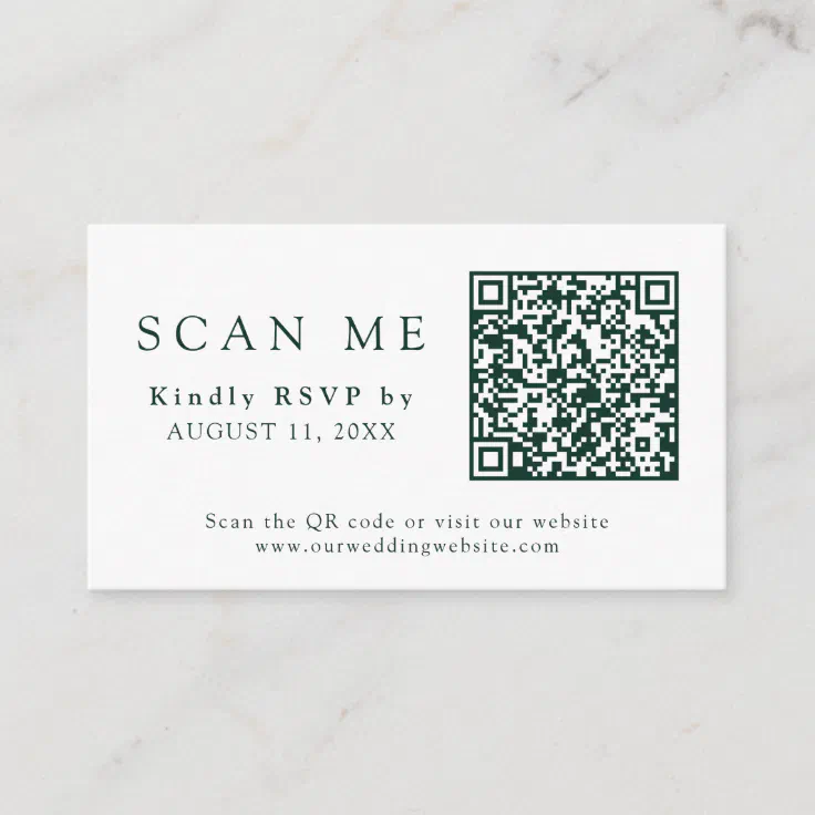 QR Code Wedding Website Emerald Green Wedding RSVP Enclosure Card | Zazzle