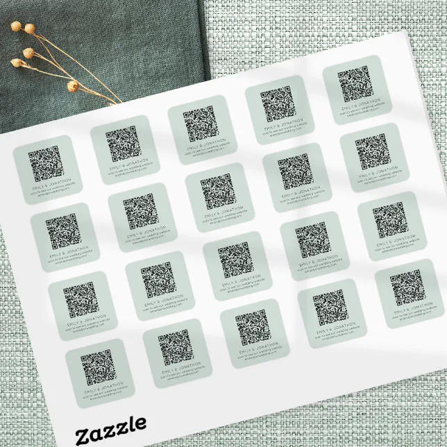 QR Code Wedding Website Names Mint Square Sticker | Zazzle