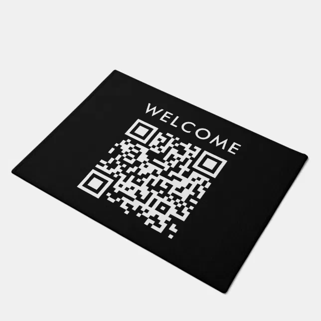 QR Code Welcome | Black Minimalist Simple Scan Me Doormat | Zazzle