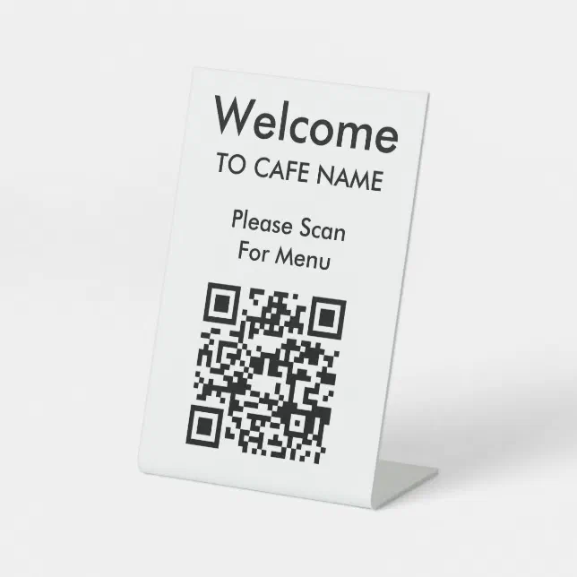 QR Code Welcome Cafe Restaurant Menu White Pedestal Sign | Zazzle