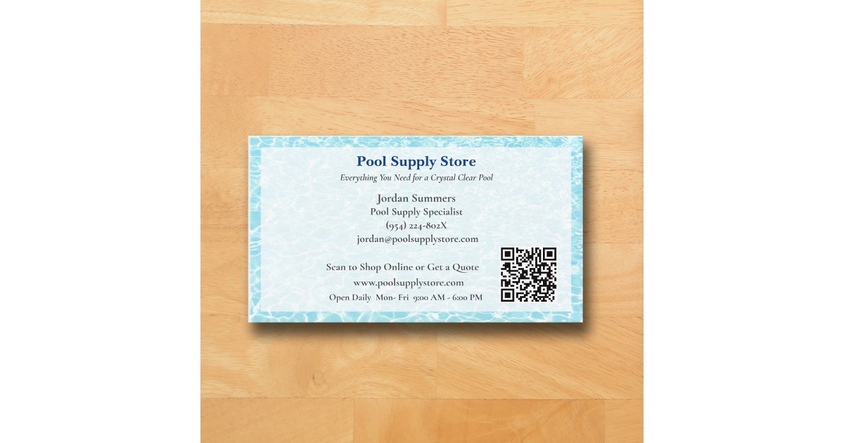 QR Code White Blue Swimming Pool Contractor Business Card | Zazzle