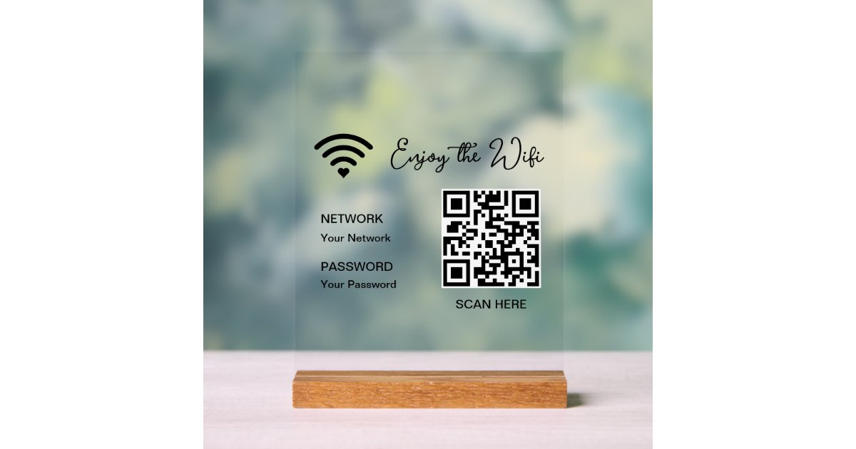 QR Code White Enjoy The Wifi Tabletop Acrylic Sign | Zazzle