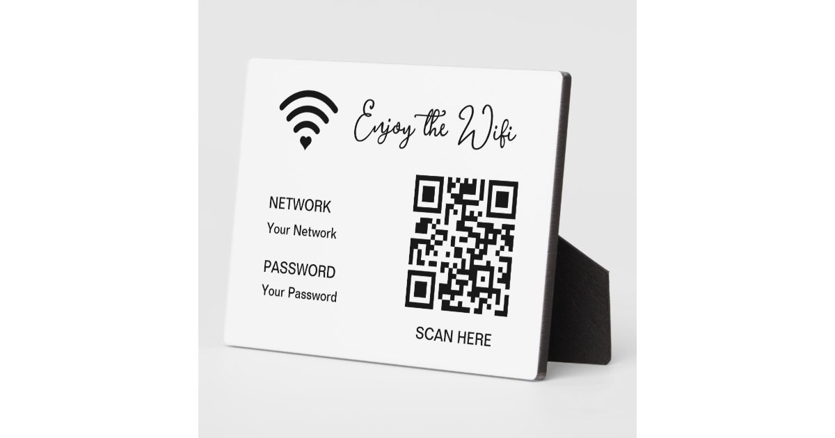 QR Code White Enjoy The Wifi Tabletop Plaque | Zazzle