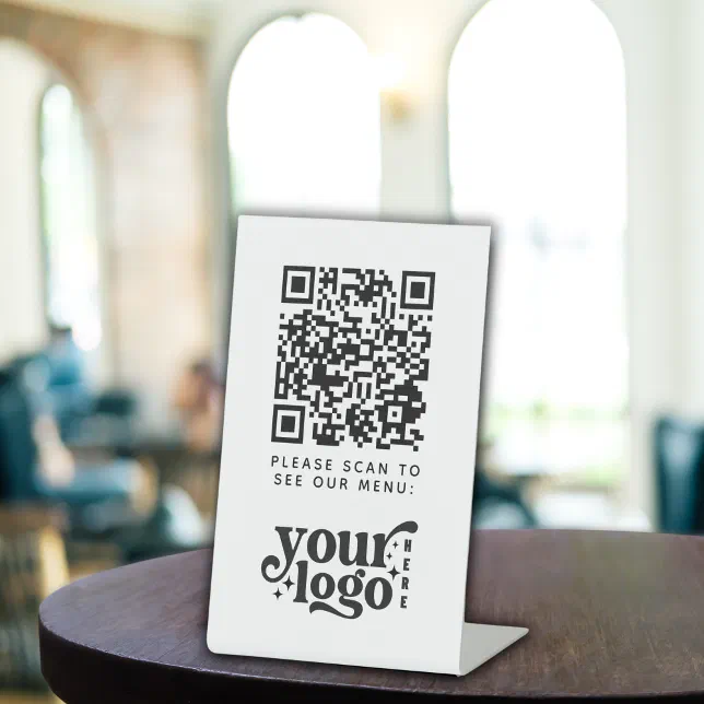 QR Code White Menu Logo Contactless Modern Cafe Pedestal Sign | Zazzle