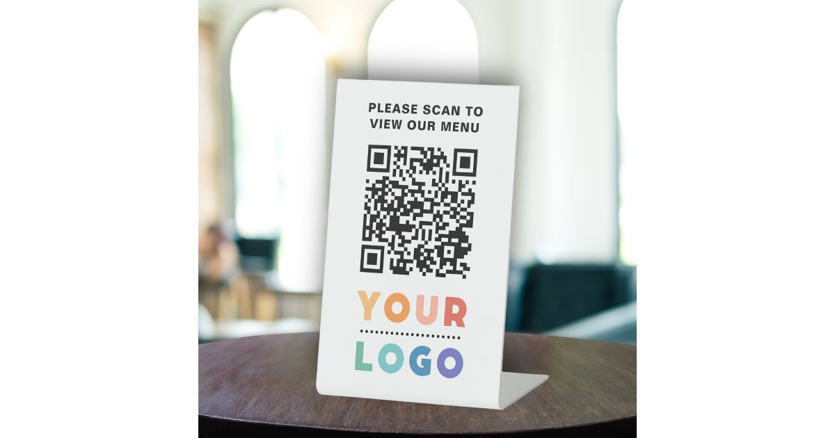 QR Code White Menu Logo Contactless Modern Cafe Pedestal Sign | Zazzle