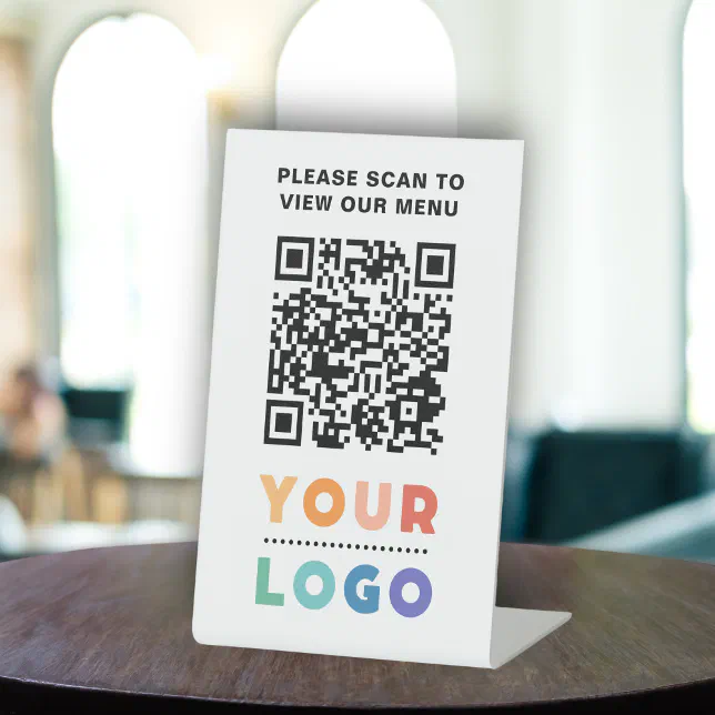 QR Code White Menu Logo Contactless Modern Cafe Pedestal Sign | Zazzle
