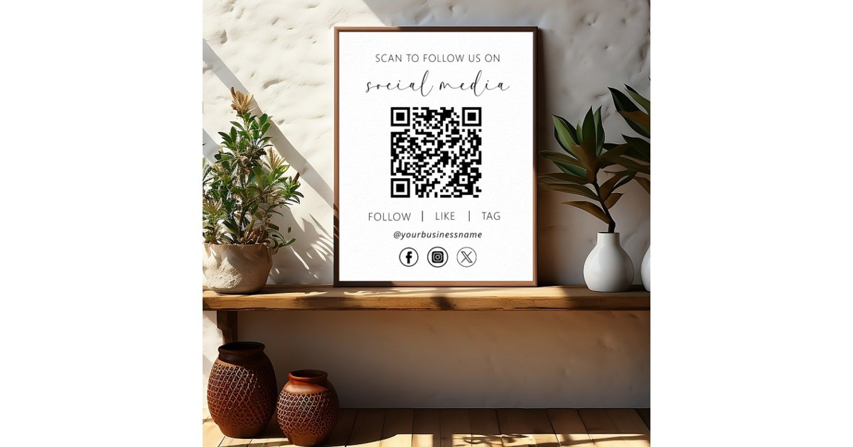 QR Code White Scan To Follow Us on Social Network Poster | Zazzle