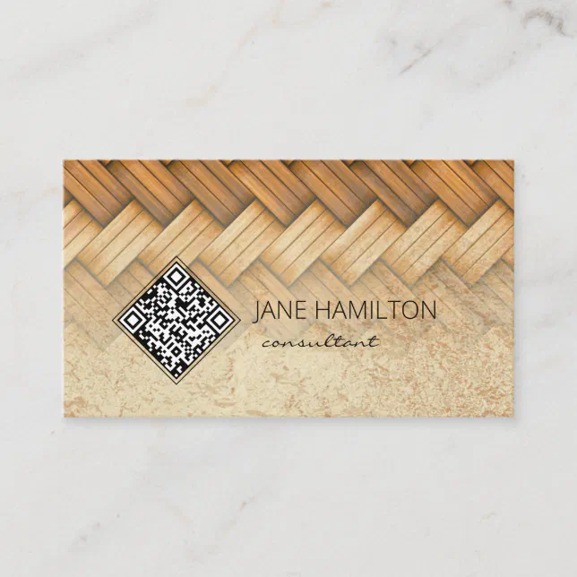 QR Code Wicker Gold Profile Business Card | Zazzle