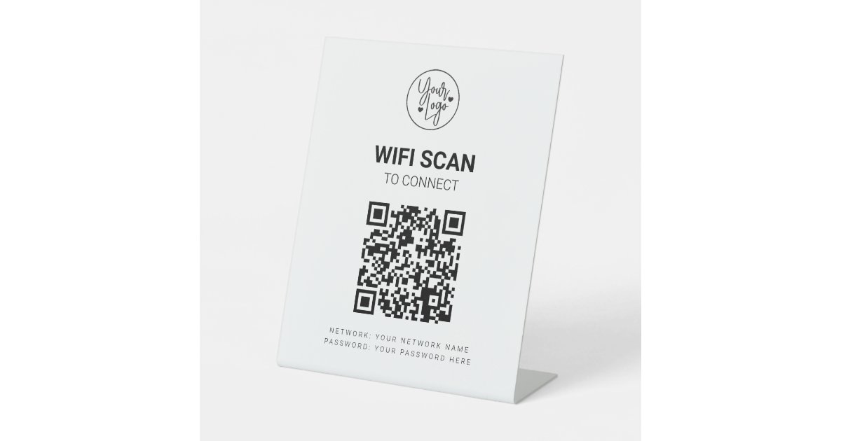 QR Code Wifi Business Scan to Connect White Modern Pedestal Sign | Zazzle
