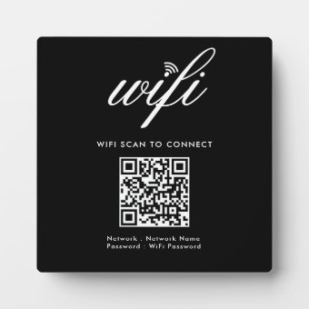 QR Code Wifi Scan to Connect Custom Branded Black Plaque | Zazzle
