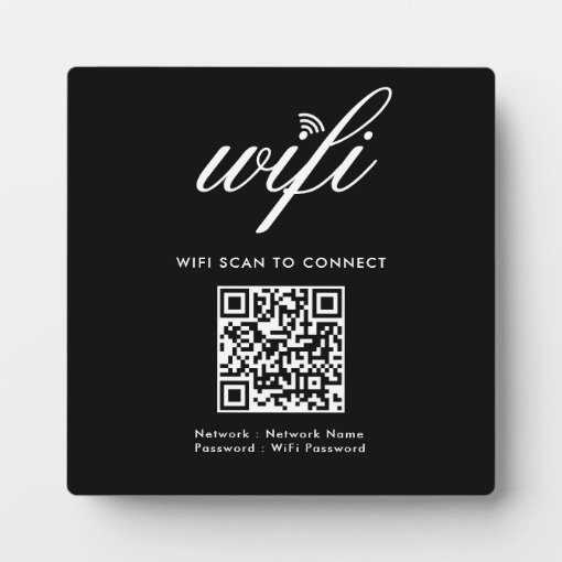 QR Code Wifi Scan to Connect Custom Branded Black Plaque | Zazzle