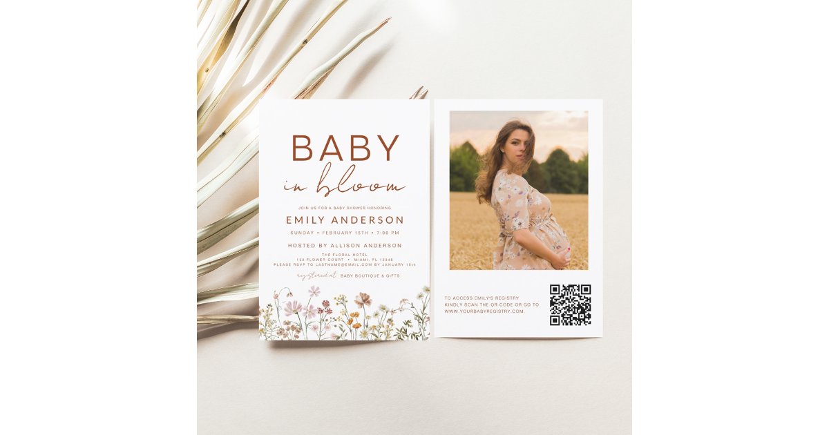 QR Code Wildflower Baby in Bloom Baby Shower Flyer | Zazzle
