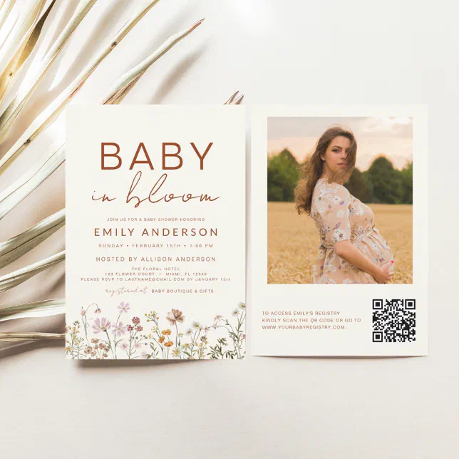 QR Code Wildflower Baby in Bloom Baby Shower Invitation | Zazzle