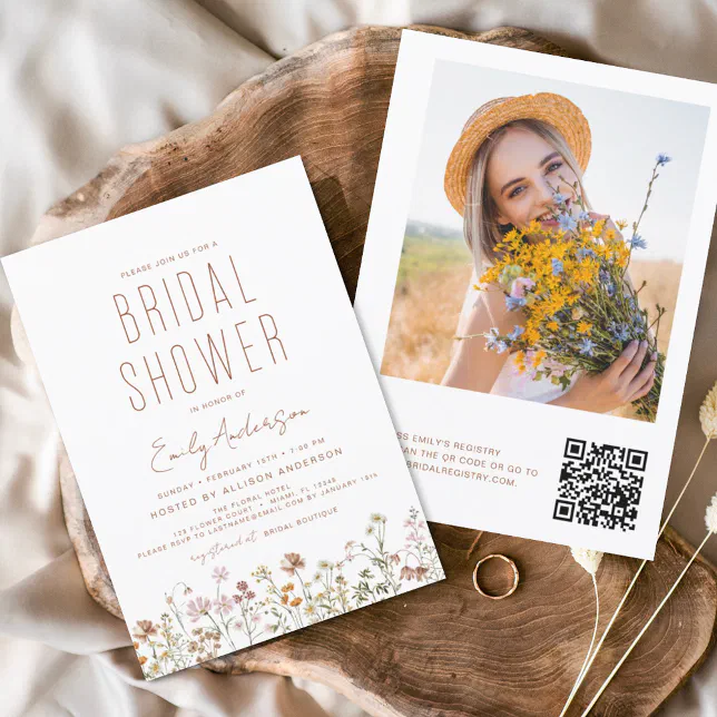QR Code Wildflower Bridal Shower Photo Invitation | Zazzle
