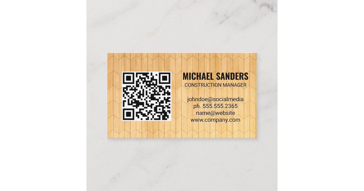 QR Code | Wood Panel Pattern Business Card | Zazzle