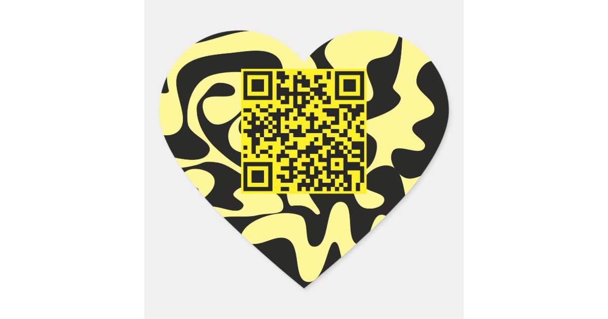 QR Code Yellow And Black Groovy Squiggles Heart Sticker | Zazzle