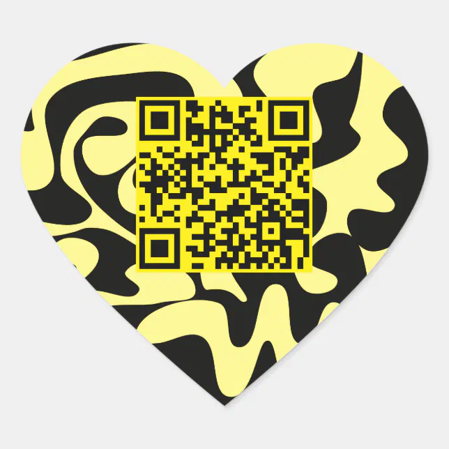 QR Code Yellow And Black Groovy Squiggles Heart Sticker | Zazzle