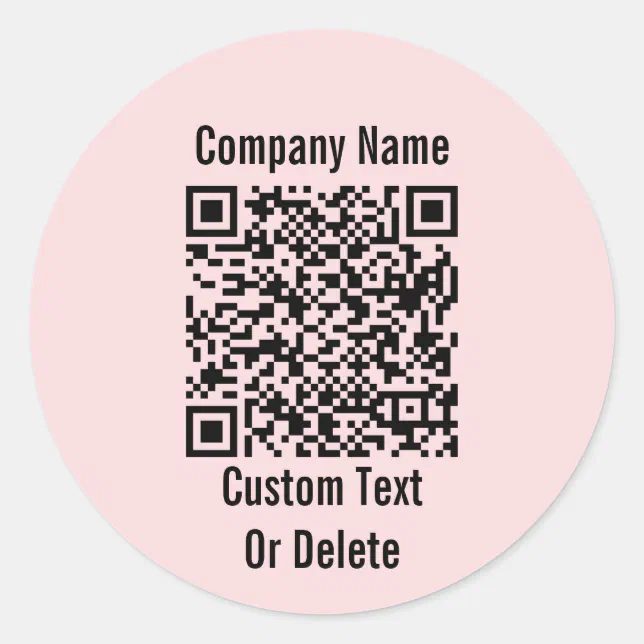 QR Code Your Text Black & Light Pink Company Name Classic Round Sticker ...