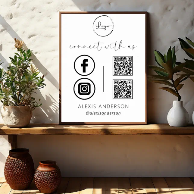 QR Connect With Us Business Logo Social Media Poster | Zazzle