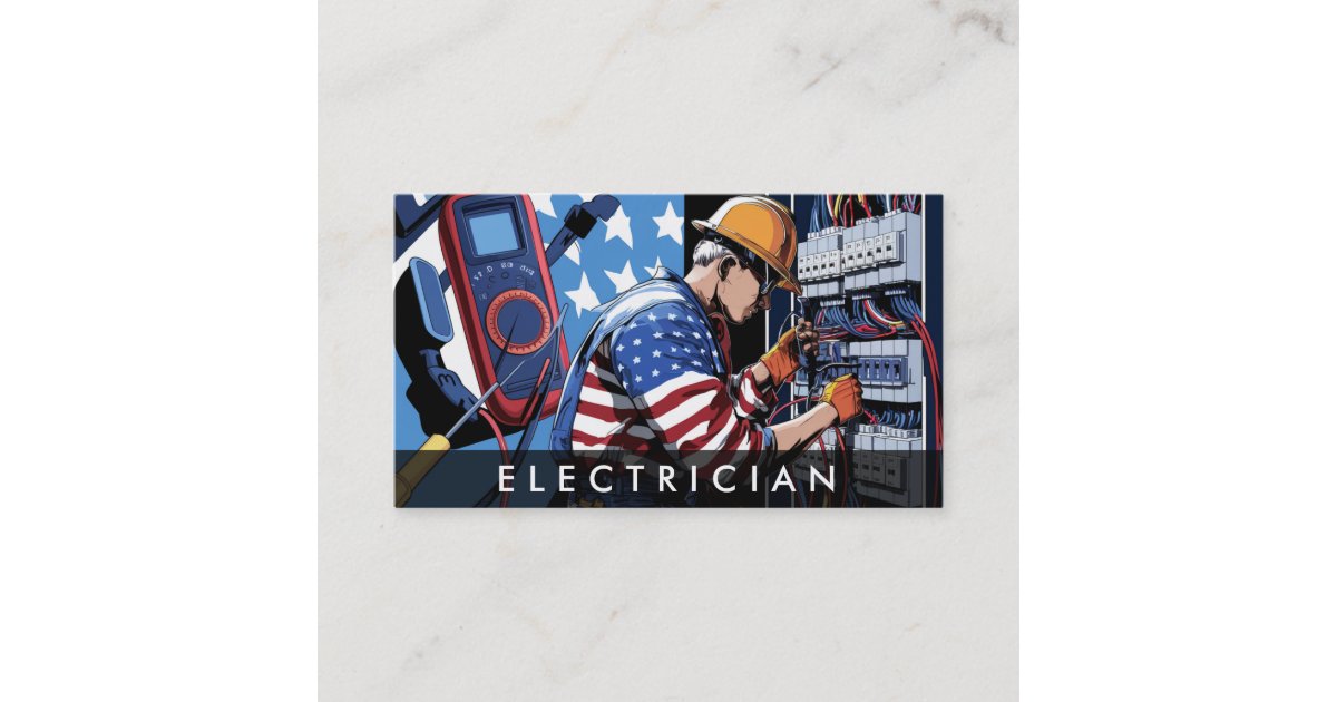 QR Electrician Patriotic Flag AP75 Photo Business Card | Zazzle