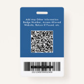 QR Logo Bar Codes Employee Photo Blue Badge | Zazzle