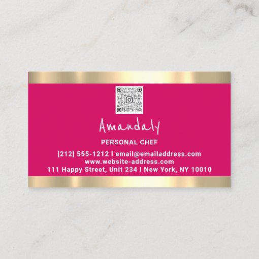 QR Logo Personal Chef Cooking Restaurant Food Pink Business Card | Zazzle