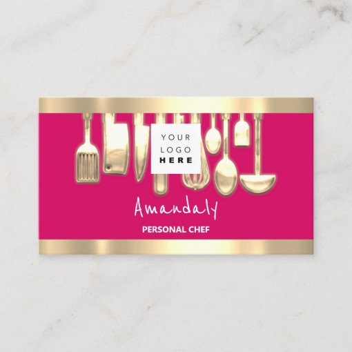 QR Logo Personal Chef Cooking Restaurant Food Pink Business Card | Zazzle