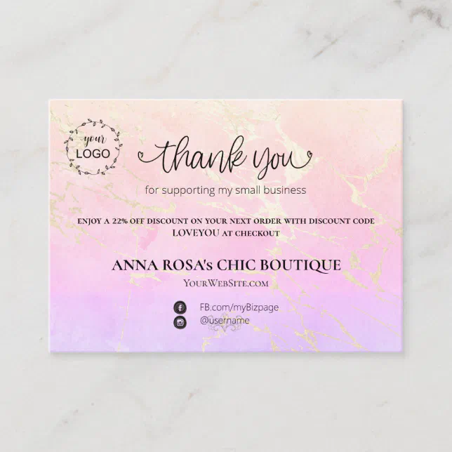 QR Logo Thank You Ombre Pink Branding AP3 Enclosure Card | Zazzle