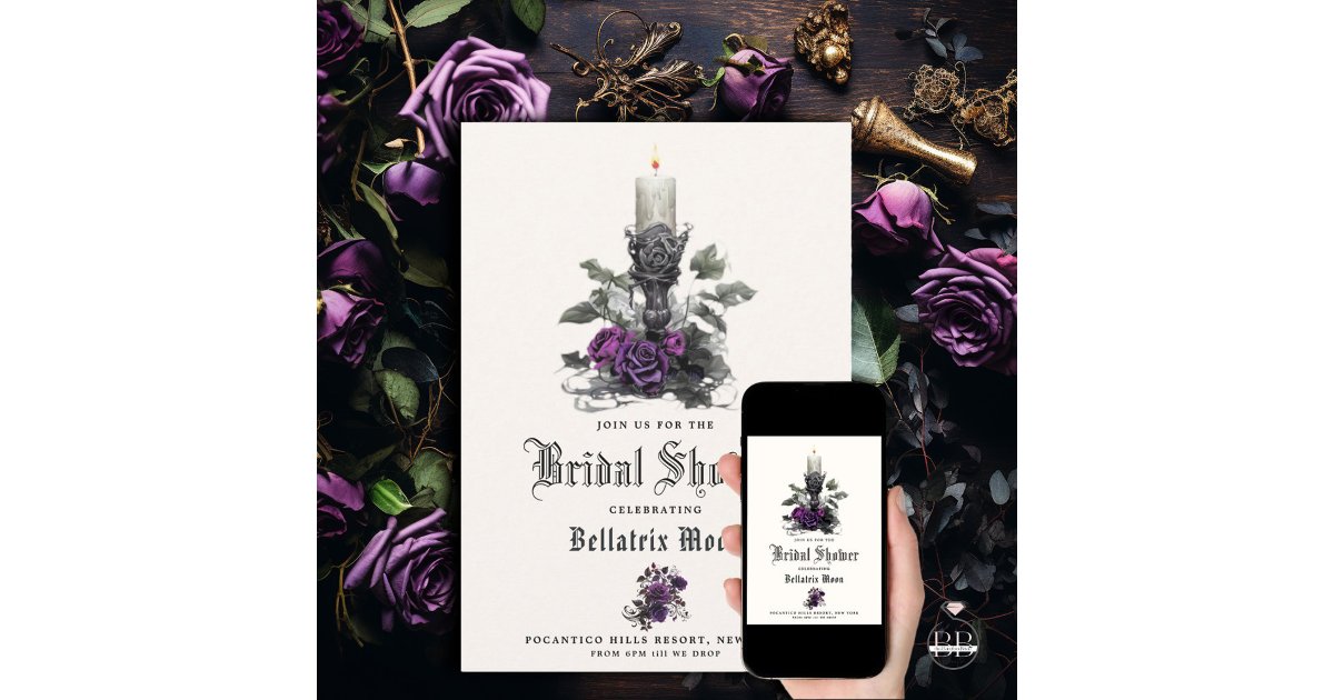QR Macabre Deep Amethyst Purple Candle Invitation | Zazzle