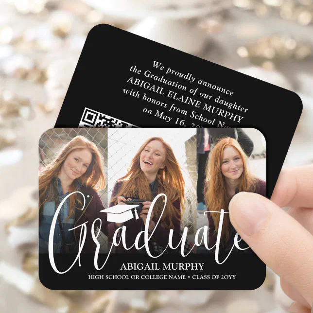QR Mini Graduation Announcement 3 Photo Insert | Zazzle