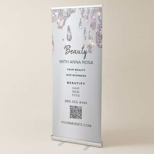 QR OR Logo Expo Store Shop Silver Drip Retractable Banner | Zazzle