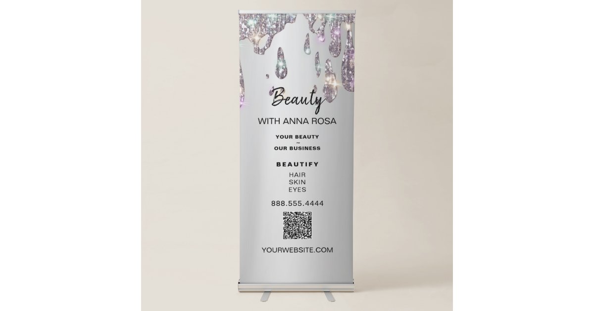 QR OR Logo Expo Store Shop Silver Drip Retractable Banner | Zazzle