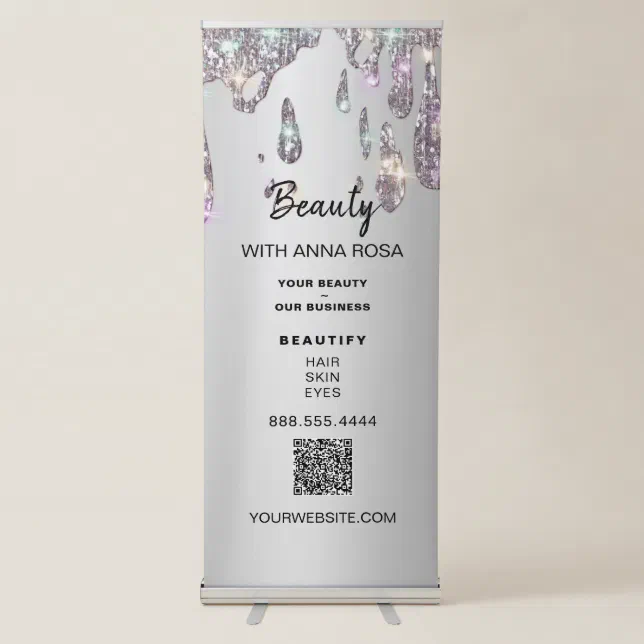 QR OR Logo Expo Store Shop Silver Drip Retractable Banner | Zazzle