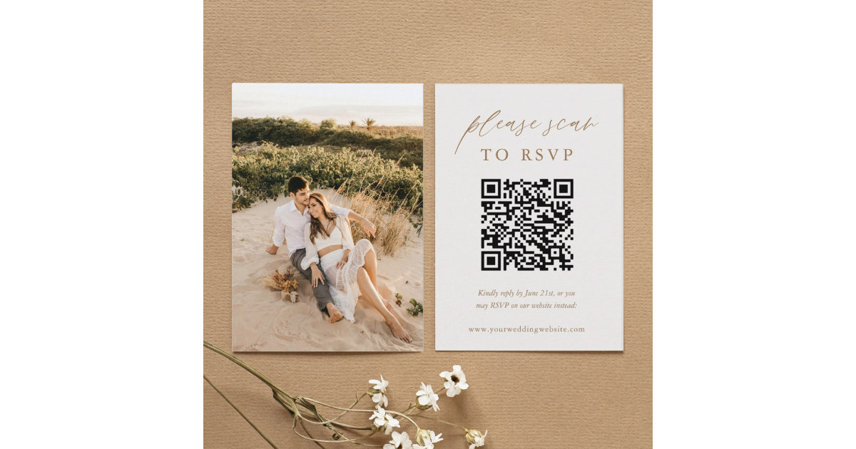 QR Wedding Please Scan To Gold Photo RSVP Enclosure Card | Zazzle