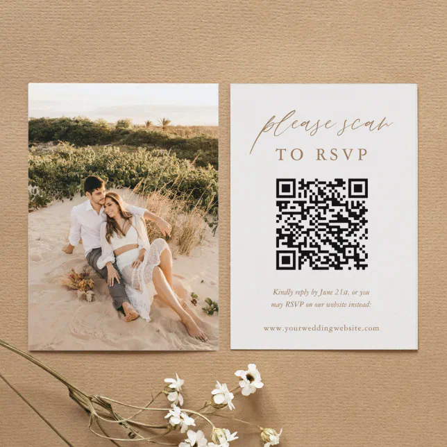 QR Wedding Please Scan To Gold Photo RSVP Enclosure Card | Zazzle