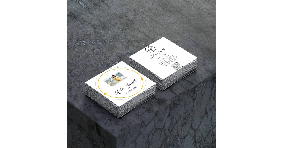 QRCode Logo Custom Custom Photo Frame Yellow White Square Business Card ...