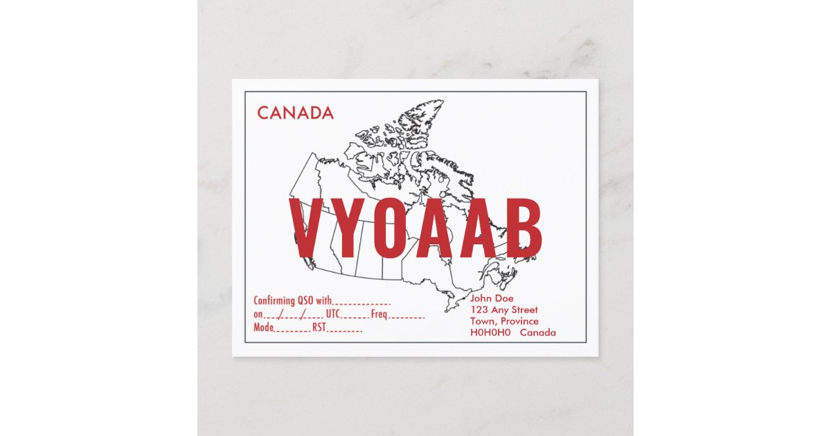 QSL Card Retro Canada Map Red Text | Zazzle
