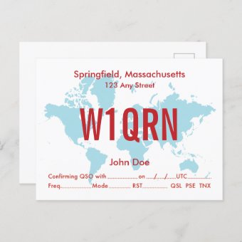 QSL Card Retro World Blue Map | Zazzle