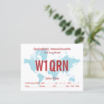 QSL Card Retro World Blue Map | Zazzle
