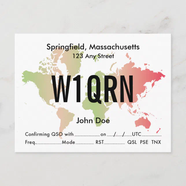 QSL Card Retro World Red & Green Map | Zazzle
