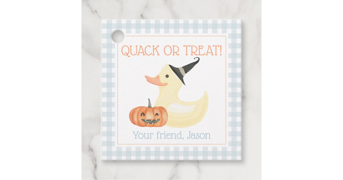 Quack or Treat Duck Cute Blue Boy Halloween Kids Favor Tags | Zazzle