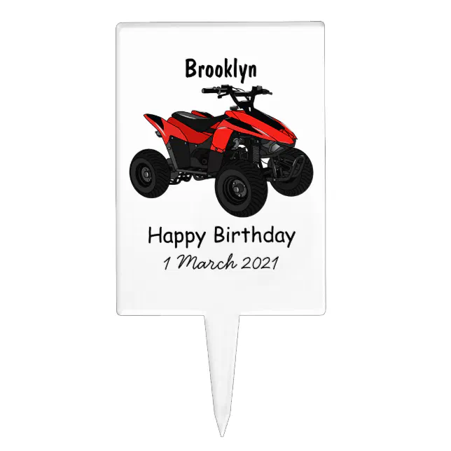 Quad bike atv cartoon illustration cake topper | Zazzle