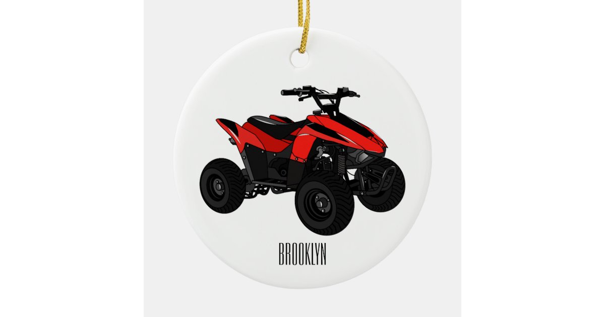 Quad bike atv cartoon illustration ceramic ornament | Zazzle