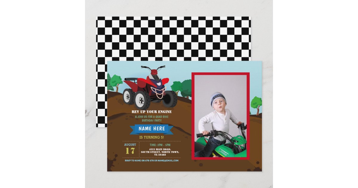 Quad Bike Birthday Invitation Riding Mud Fun Photo | Zazzle