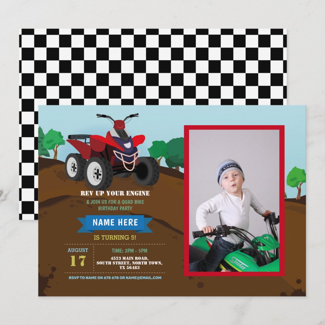 Quad Bike Birthday Invitation Riding Mud Fun Photo | Zazzle