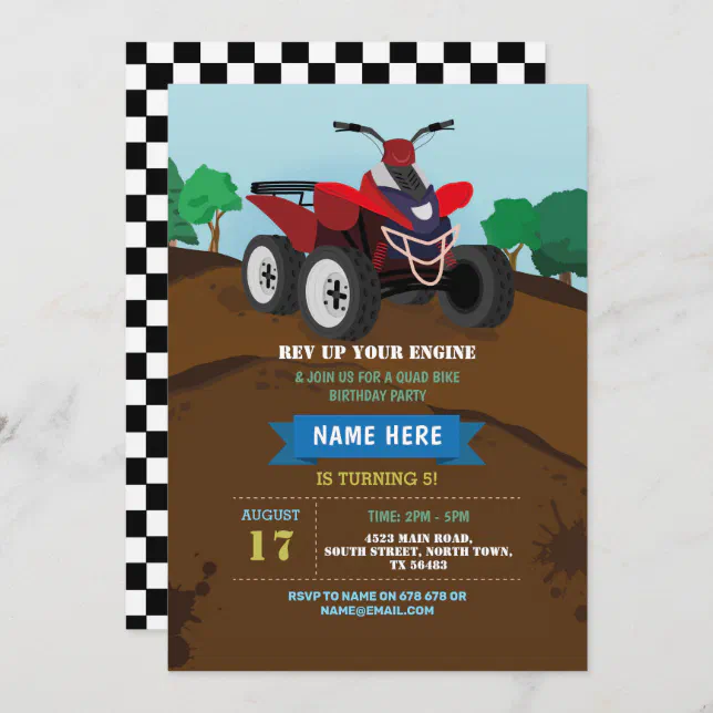 Quad Bike Birthday Invitation Riding Mud Fun Track | Zazzle