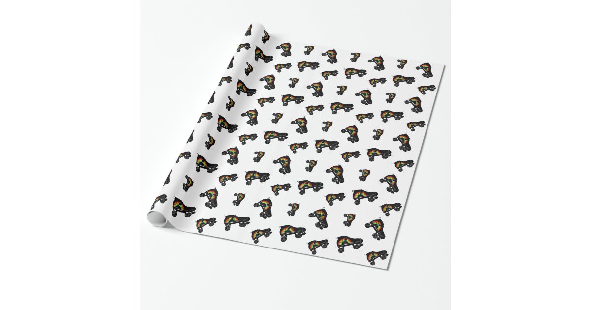 quad roller skate rainbow wrapping paper | Zazzle