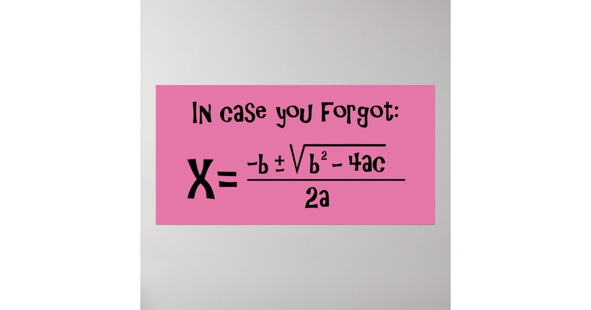 Quadratic Formula Reminder Poster | Zazzle
