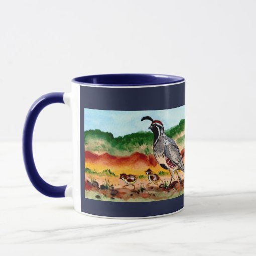 Quail family with Peeps Navy Blue Mug Southwestern | Zazzle