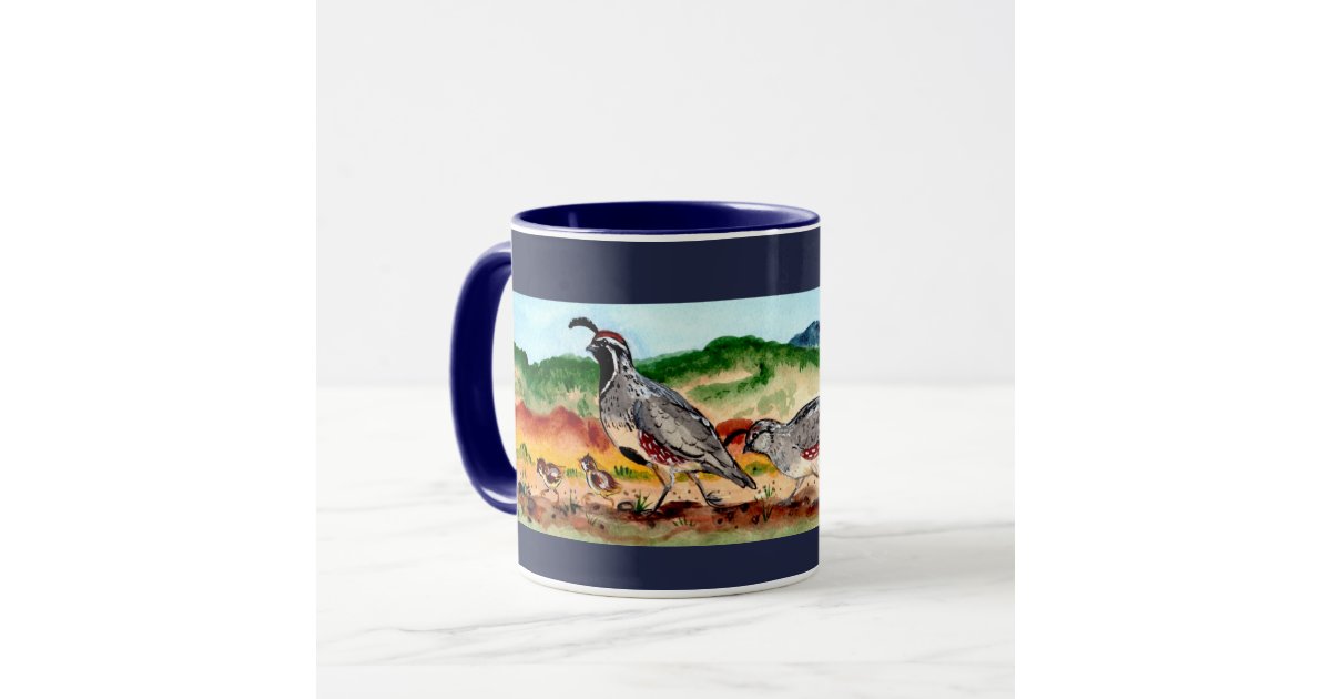 Quail family with Peeps Navy Blue Mug Southwestern | Zazzle